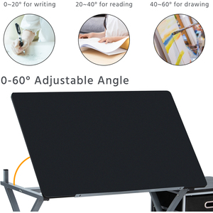 Adjustable Steel Drafting Table with Stool
