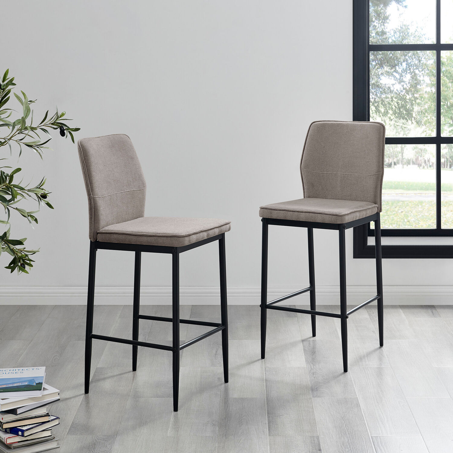 2x Nika Fabric Upholstered Kitchen Breakfast Bar Chair Black Legs