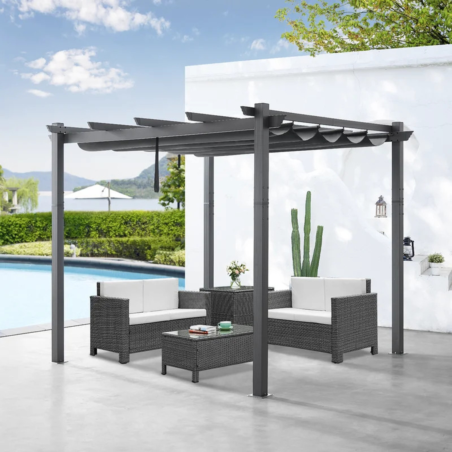 3 X 3 M Outdoor Mobile Metal Pergola with Retractable Roof