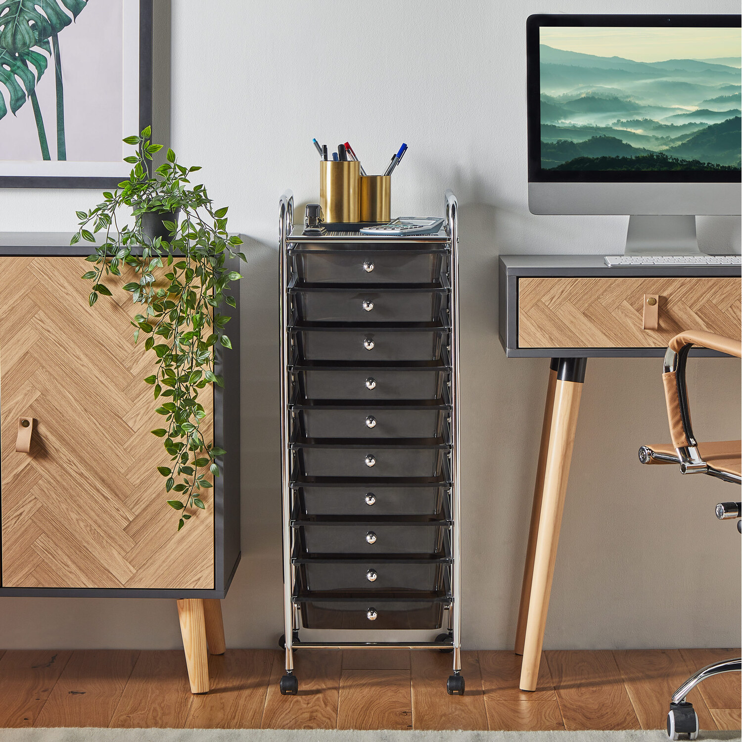 Plastic Storage Trolley with 10 Drawers