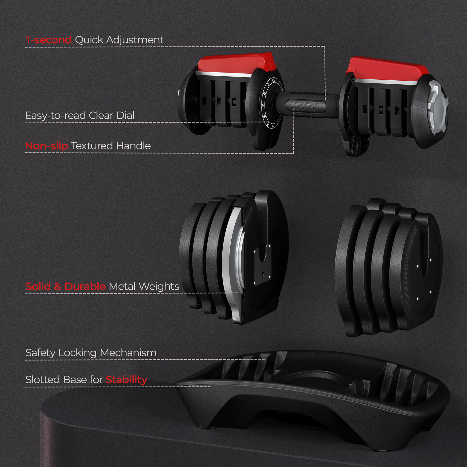 12-in-1 Adjustable Free Weight Dumbbells Set for Home Gym