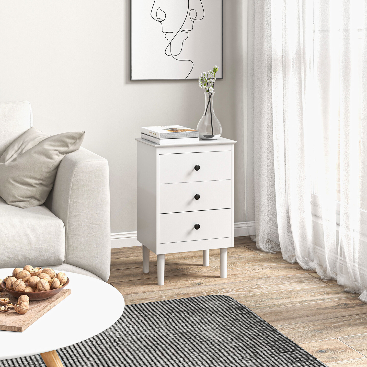 HOMCOM Bedside Table Set of 2 w 3 Drawers Side Table