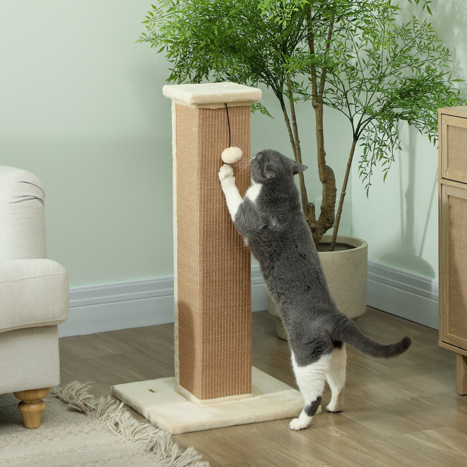 PawHut 81cm Cat Scratching Post with Natural Jute Rope and Hanging Ball