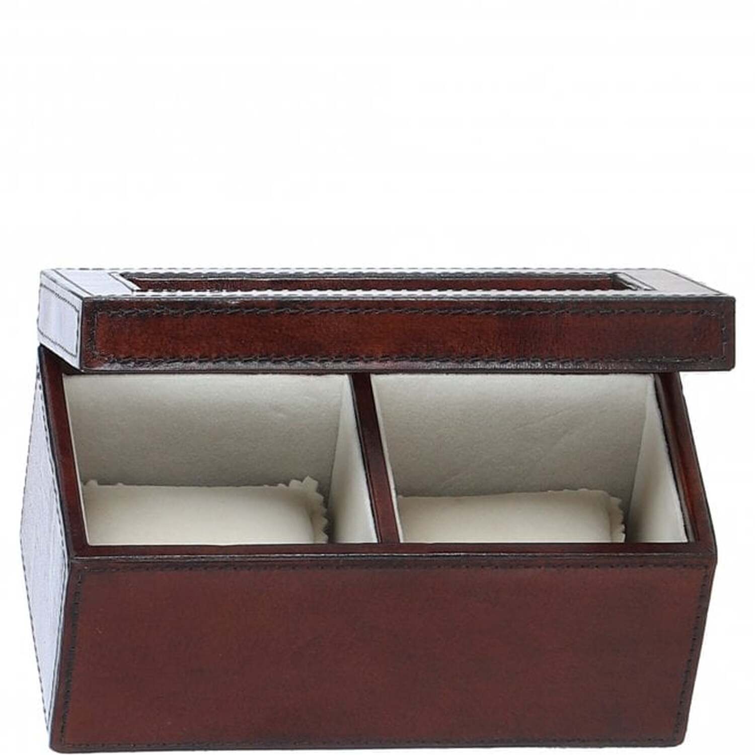 Premium Leather Double Watch Case with See-Through Lid