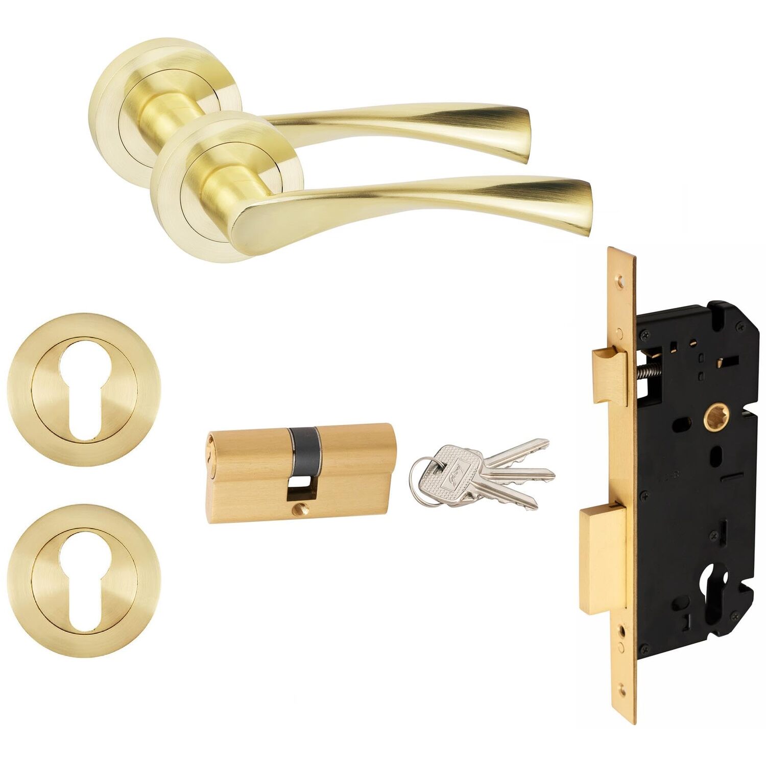 Astrid Euro Key Lock Door Handle Set Satin Brass