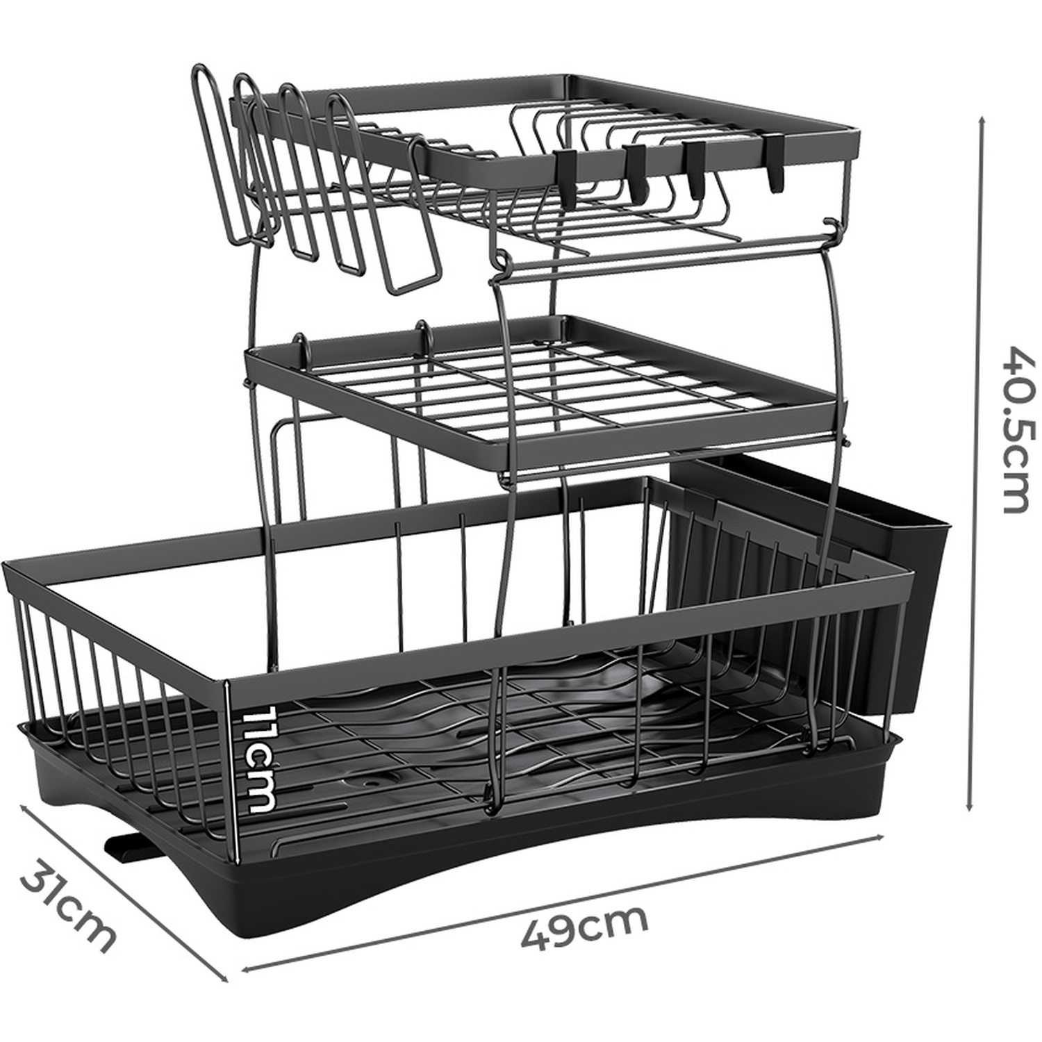 3 Tier Dish Drying Rackwith Drip Tray for Plates and Cutlery