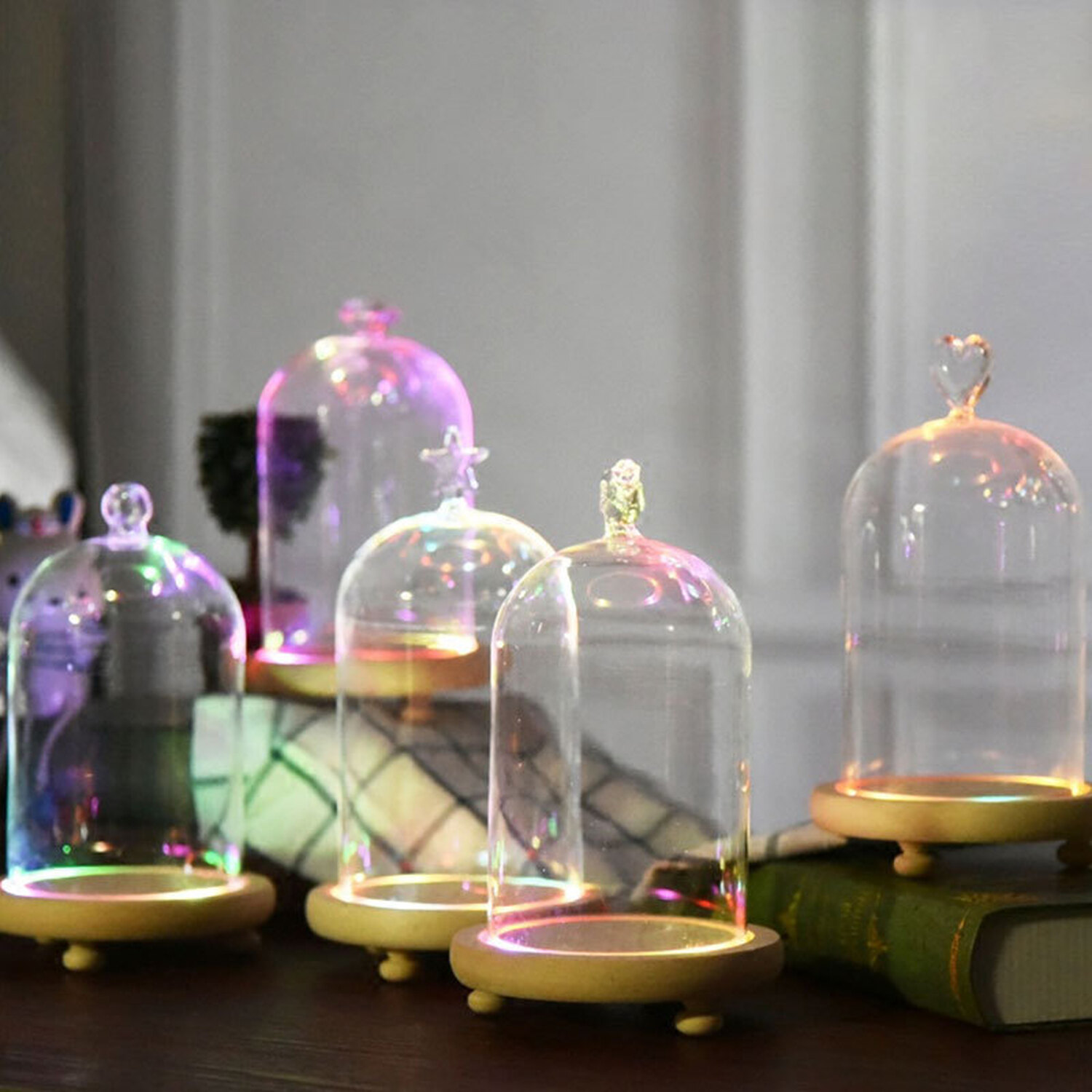 Decorative Glass Dome with Wooden Base