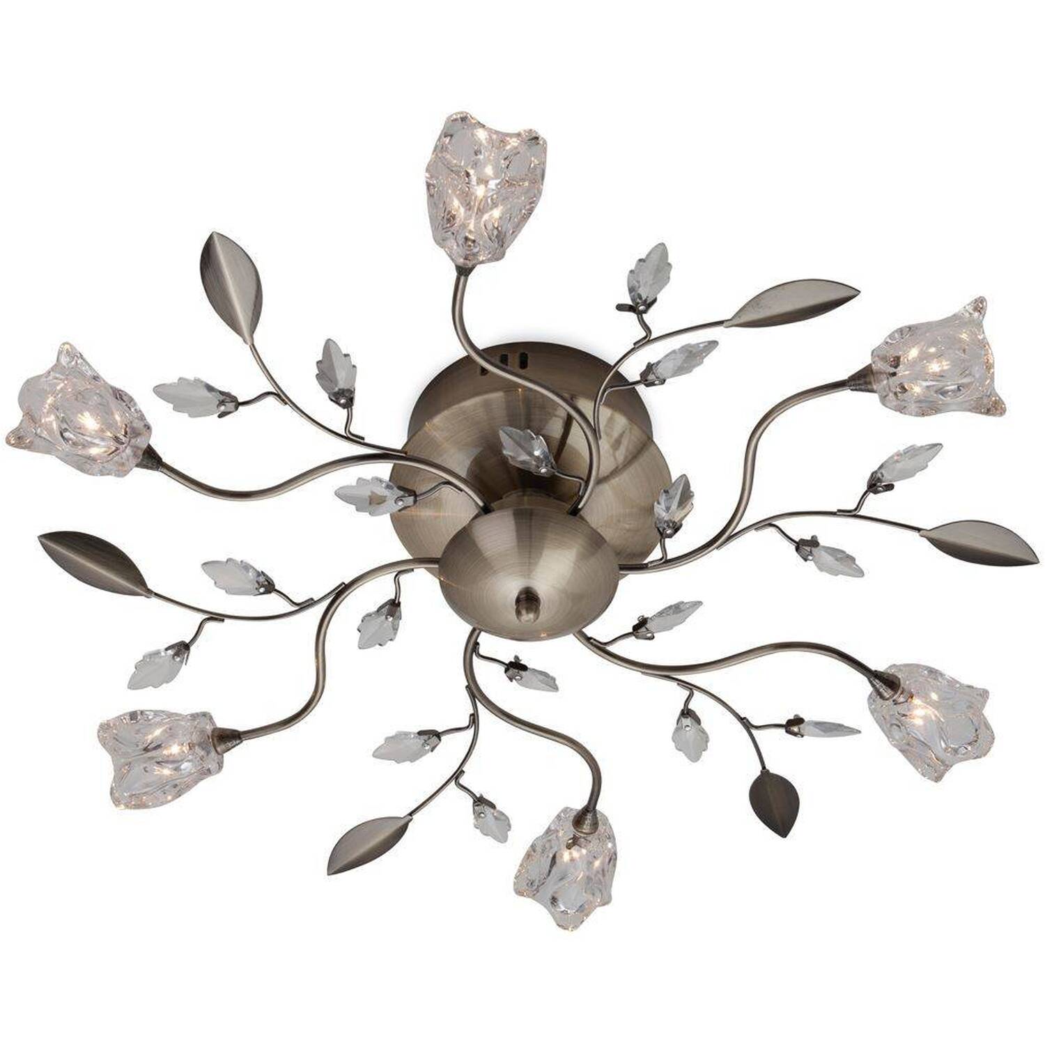 Cindy 6 Light Flush Multi Arm Ceiling Light Antique Brass, Clear Glass ...