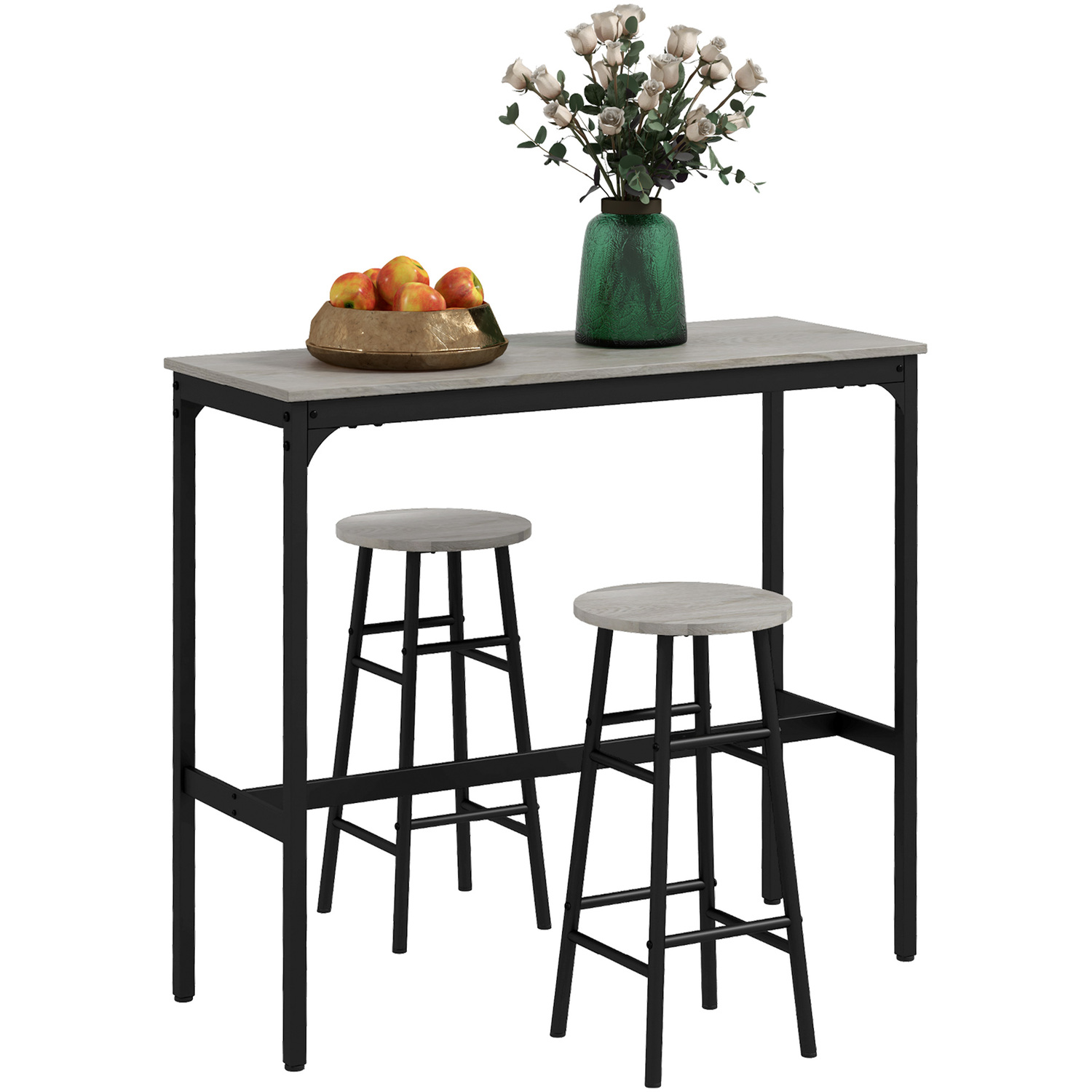 HOMCOM 3 Piece Bar Table Set with 2 Stools for Small Space