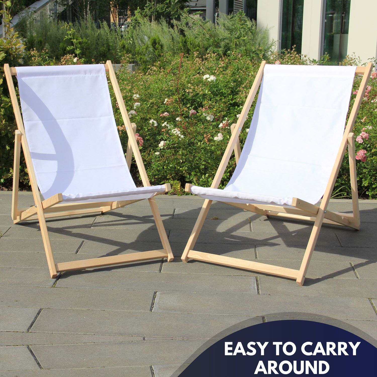 Traditional Folding Wooden Deck Chairs with Canvas Fabric