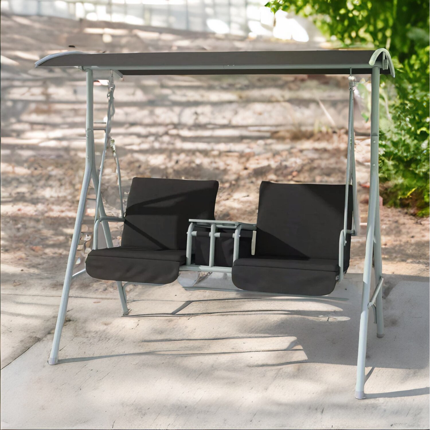 2 Seater Garden Swinging Chair With Pivot Table Storage