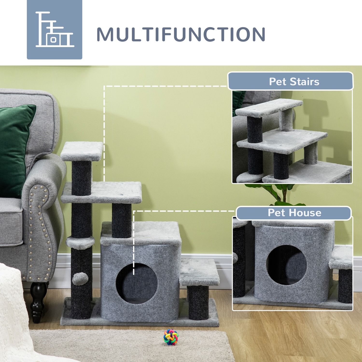 4-Step Cat Stairs for Bed, Cat House for Sofa