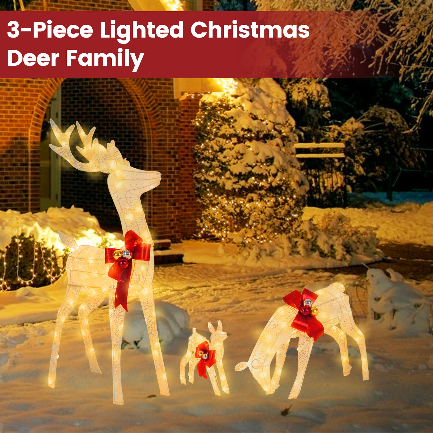 3-Piece Reindeer Family Set with LED Lights