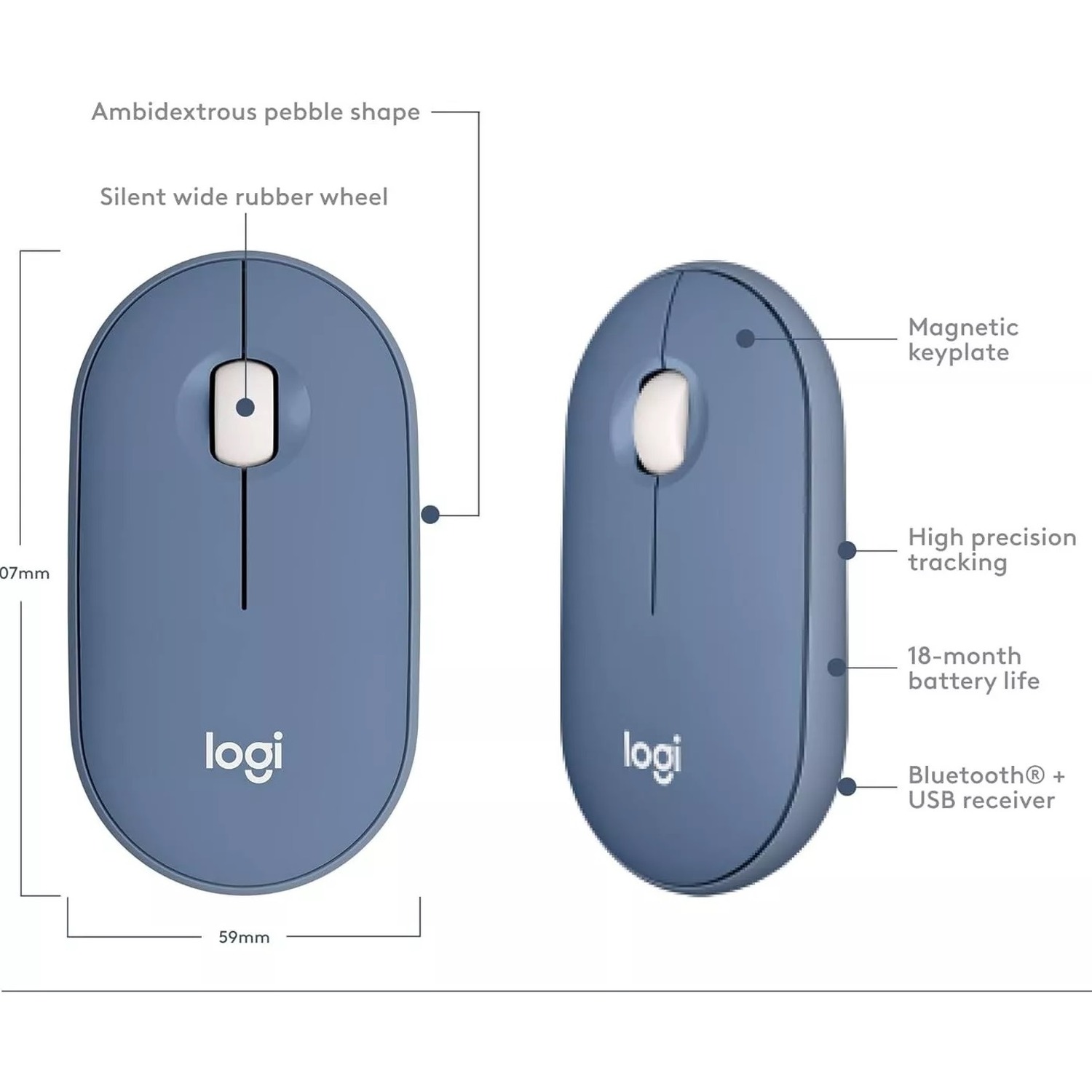 Logitech Pebble Wireless Bluetooth Mouse Blueberry