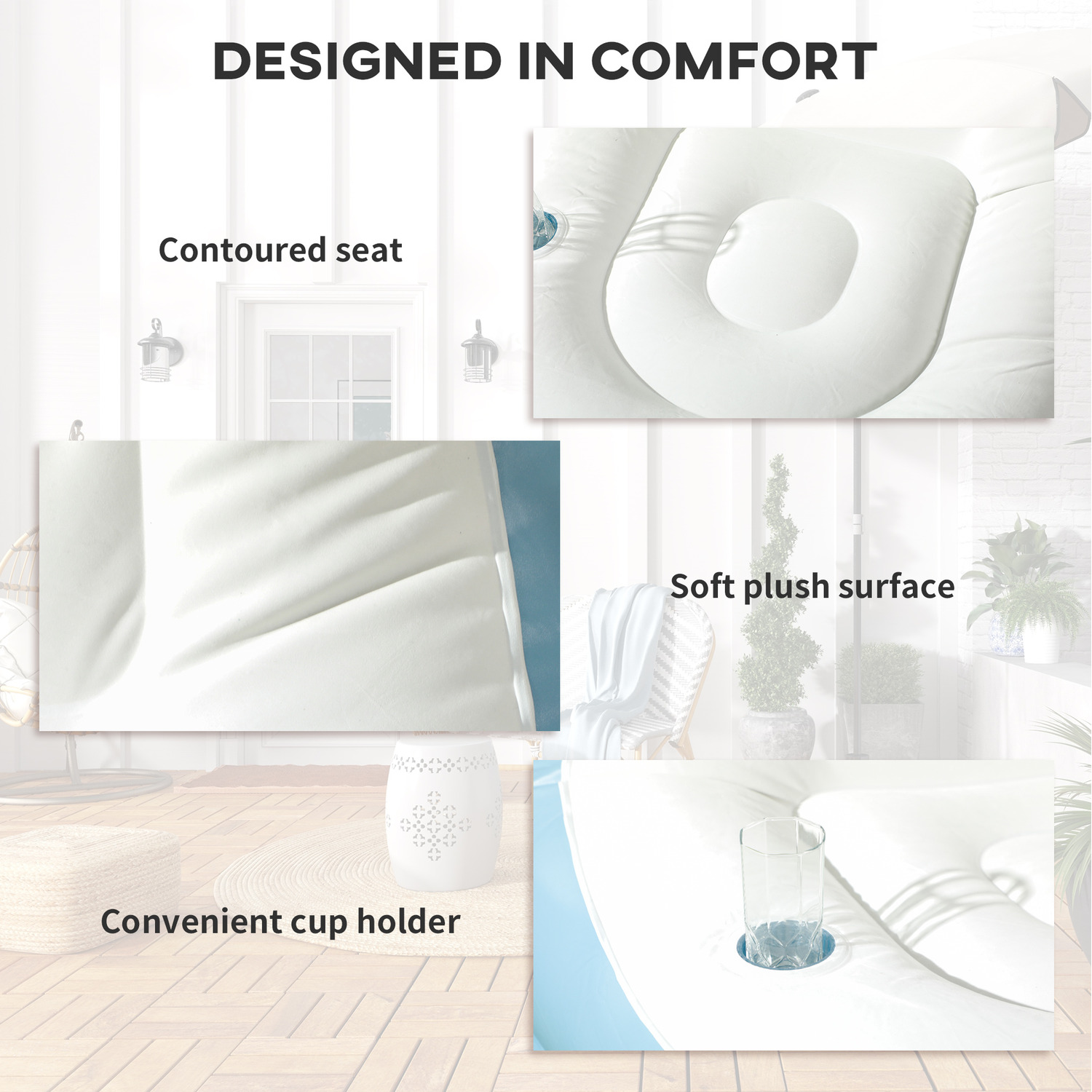 Outsunny Inflatable Chair and Foot Stool Set with Cup Holder, Grey and ...