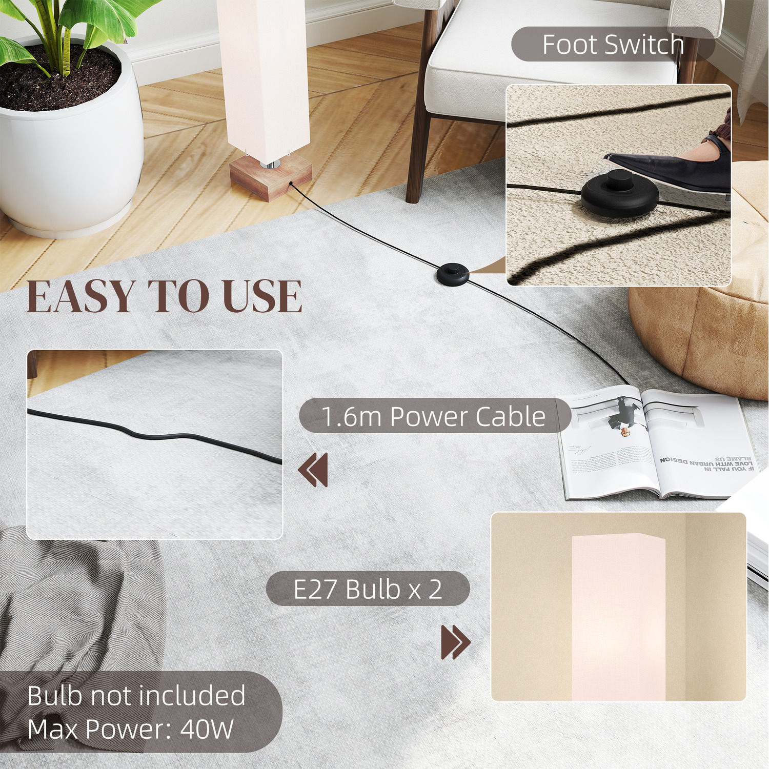 Modern 47 Inch Floor Lamp Cuboid