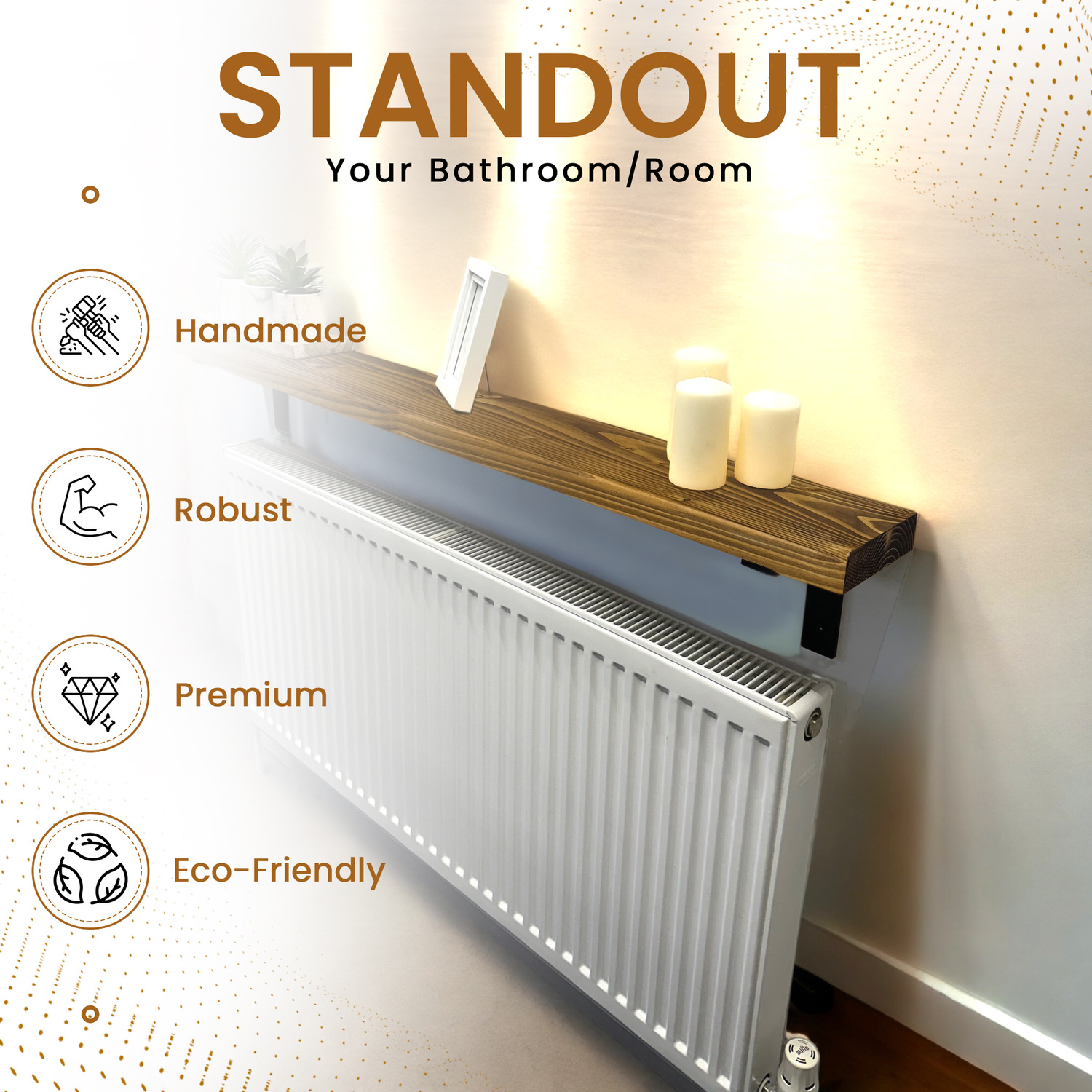 Tudor Oak Radiator Shelf with Brackets