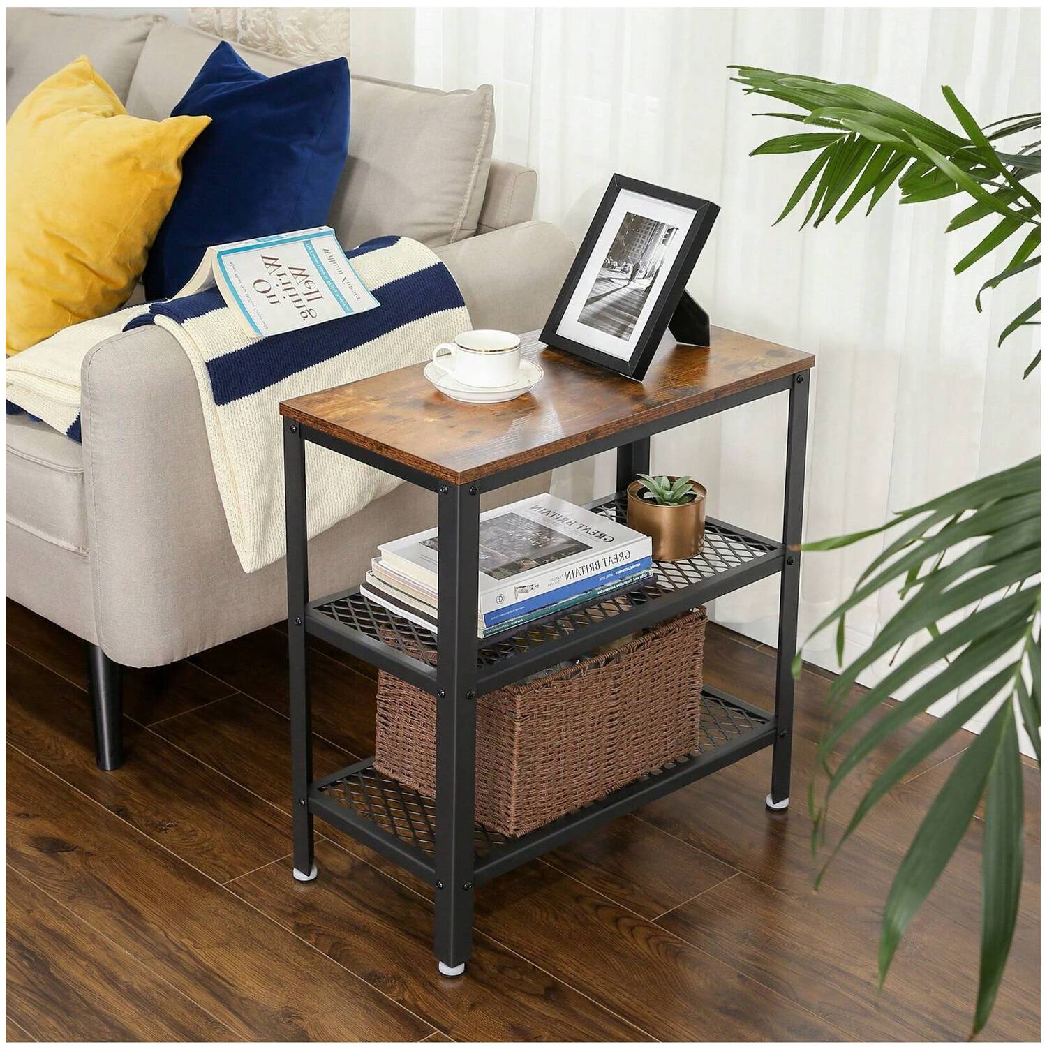 VASAGLE Industrial Side Table with 3 Shelves