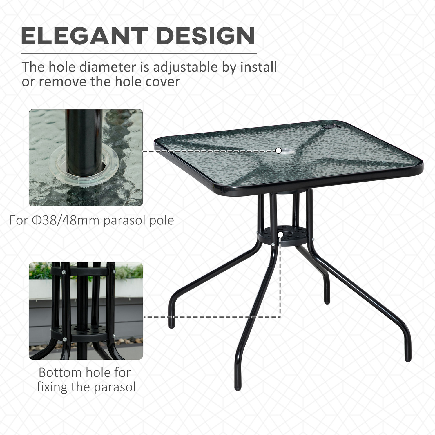 Square Patio Table, Glass Top Garden Coffee Table