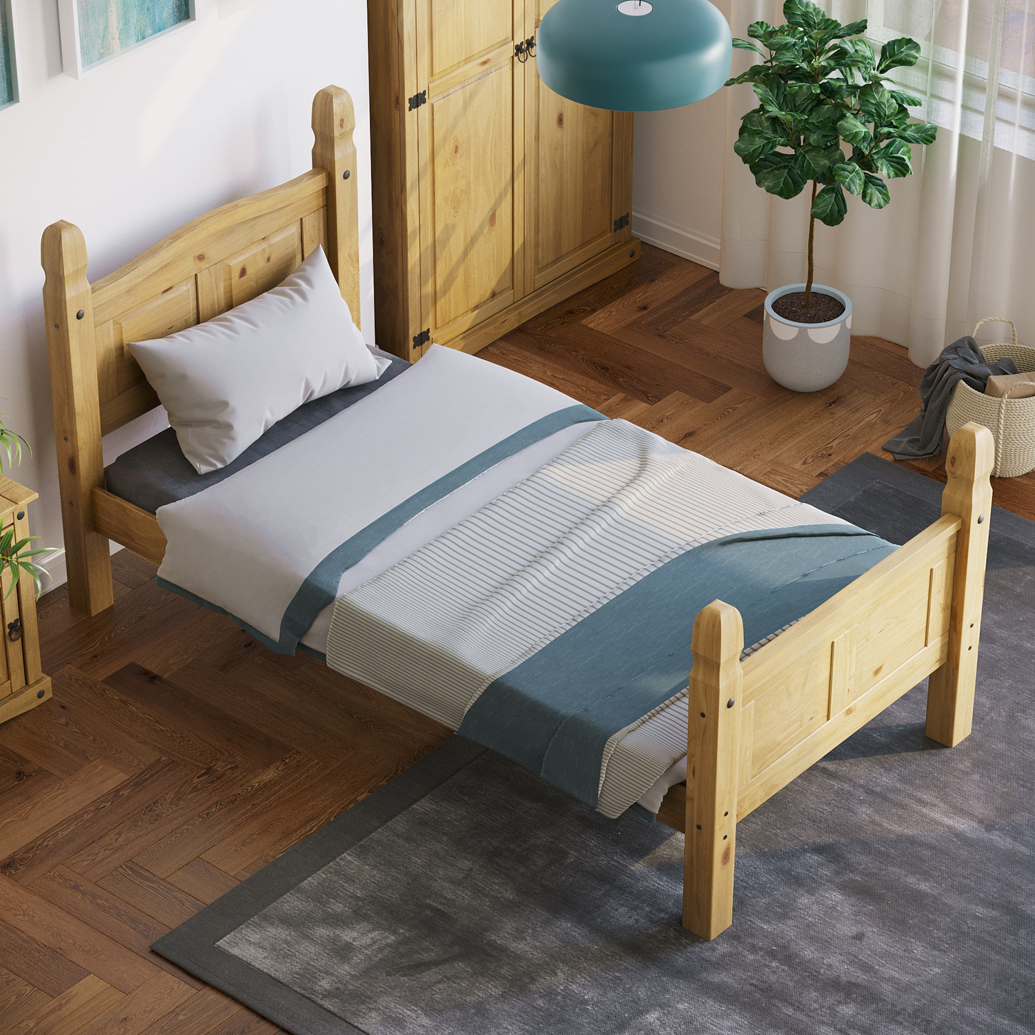 Corona Solid Pine Wood Bed Frame