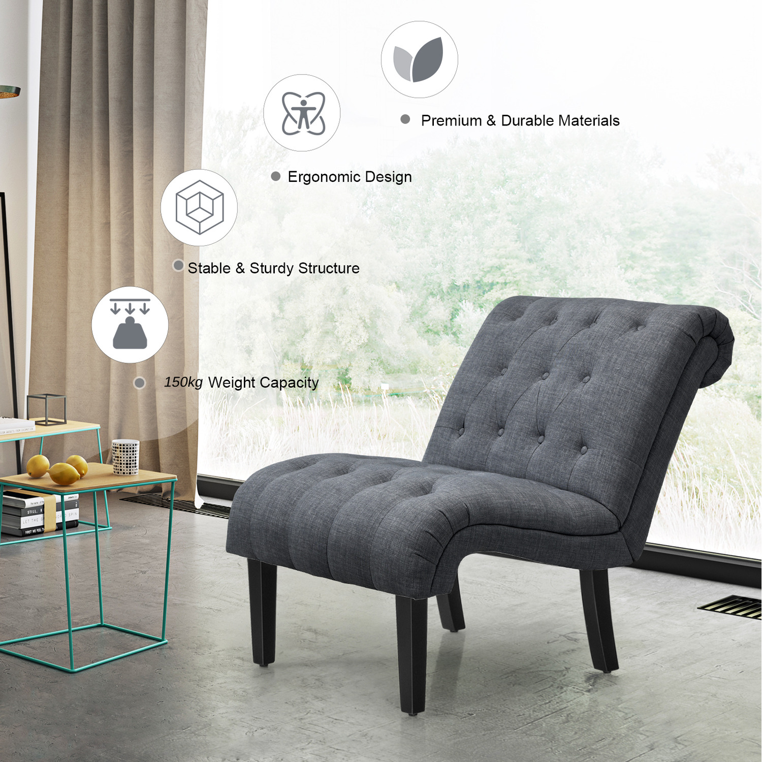 Armless Fabric Accent Chair
