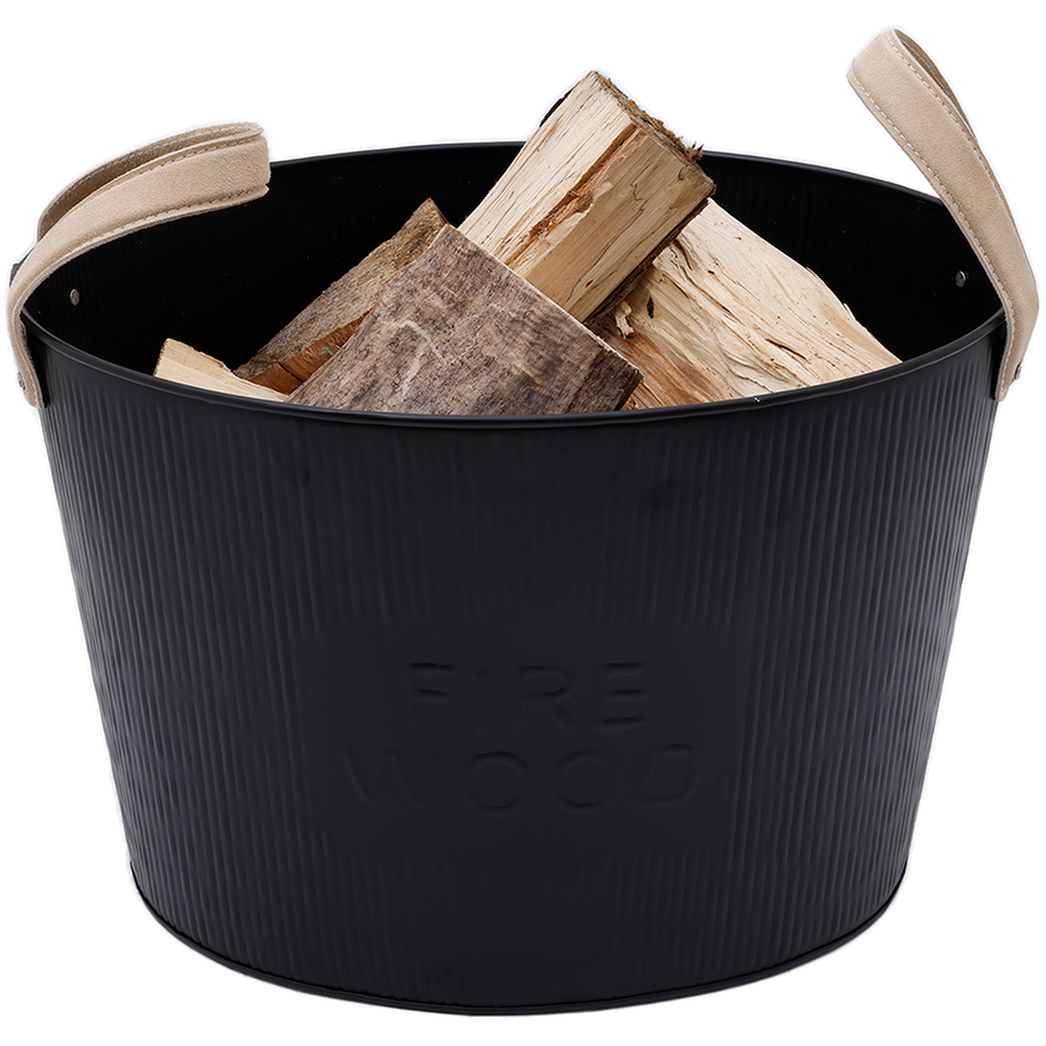 Spruce Leather Handled Fireside Wood Bucket Iron Classic Style Matte