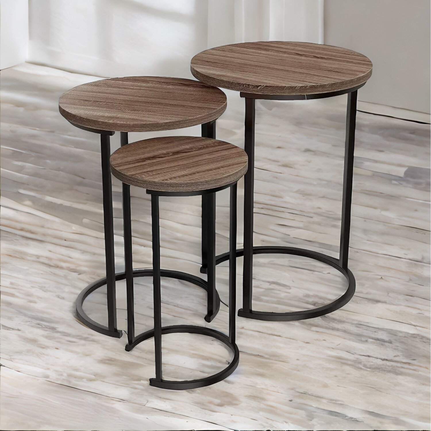 Set Of 3 Round Wooden Nesting Tables