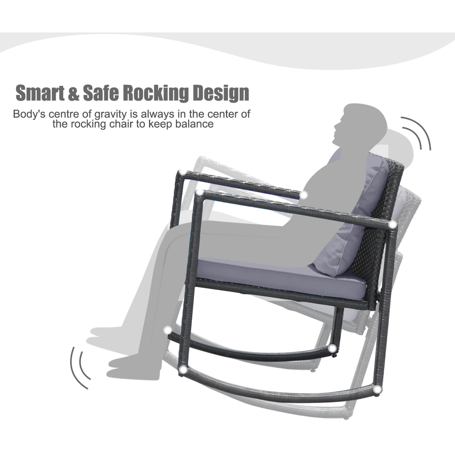 PE Rattan Rocking Chair Set with Cushion