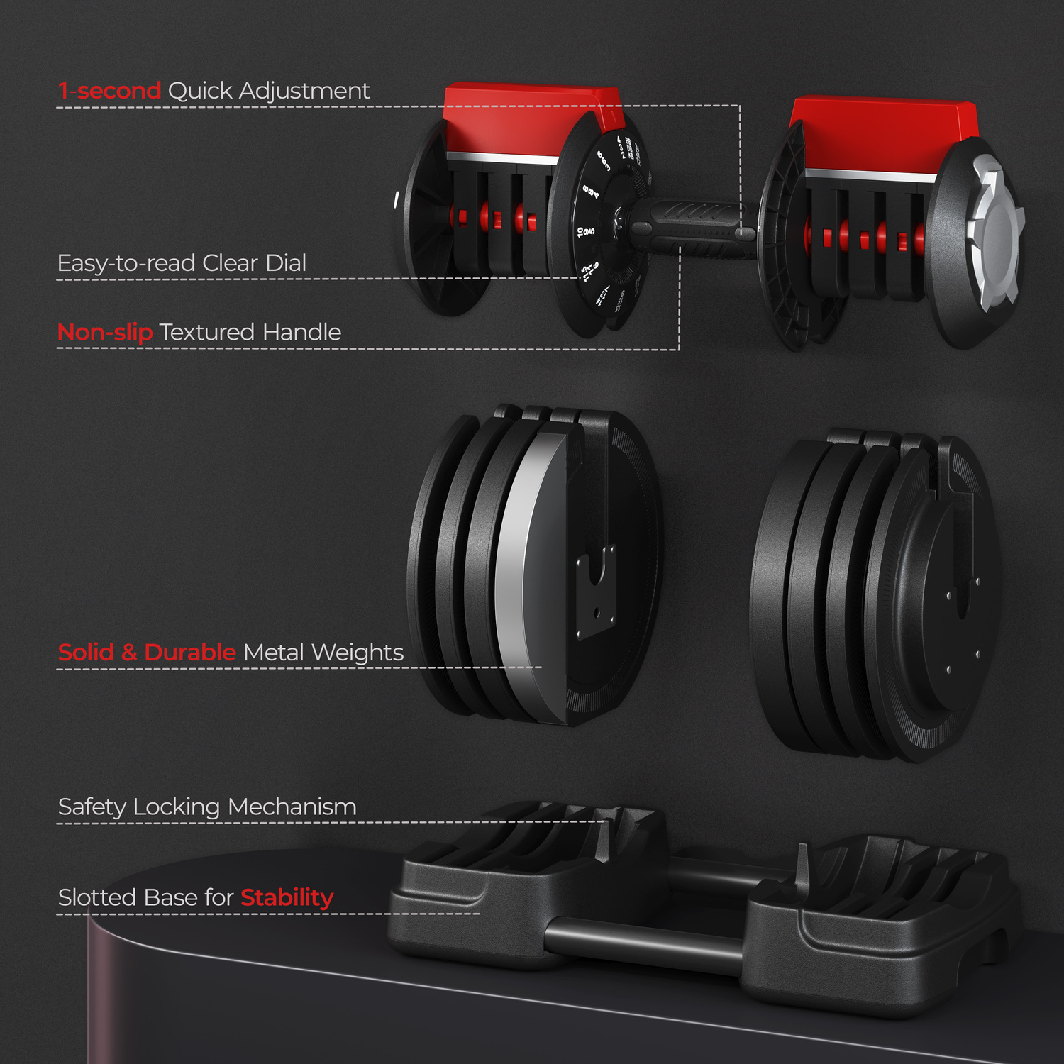 3 In 1 Quick Adjust Dumbbell Weight Set with Anti Slip Handle