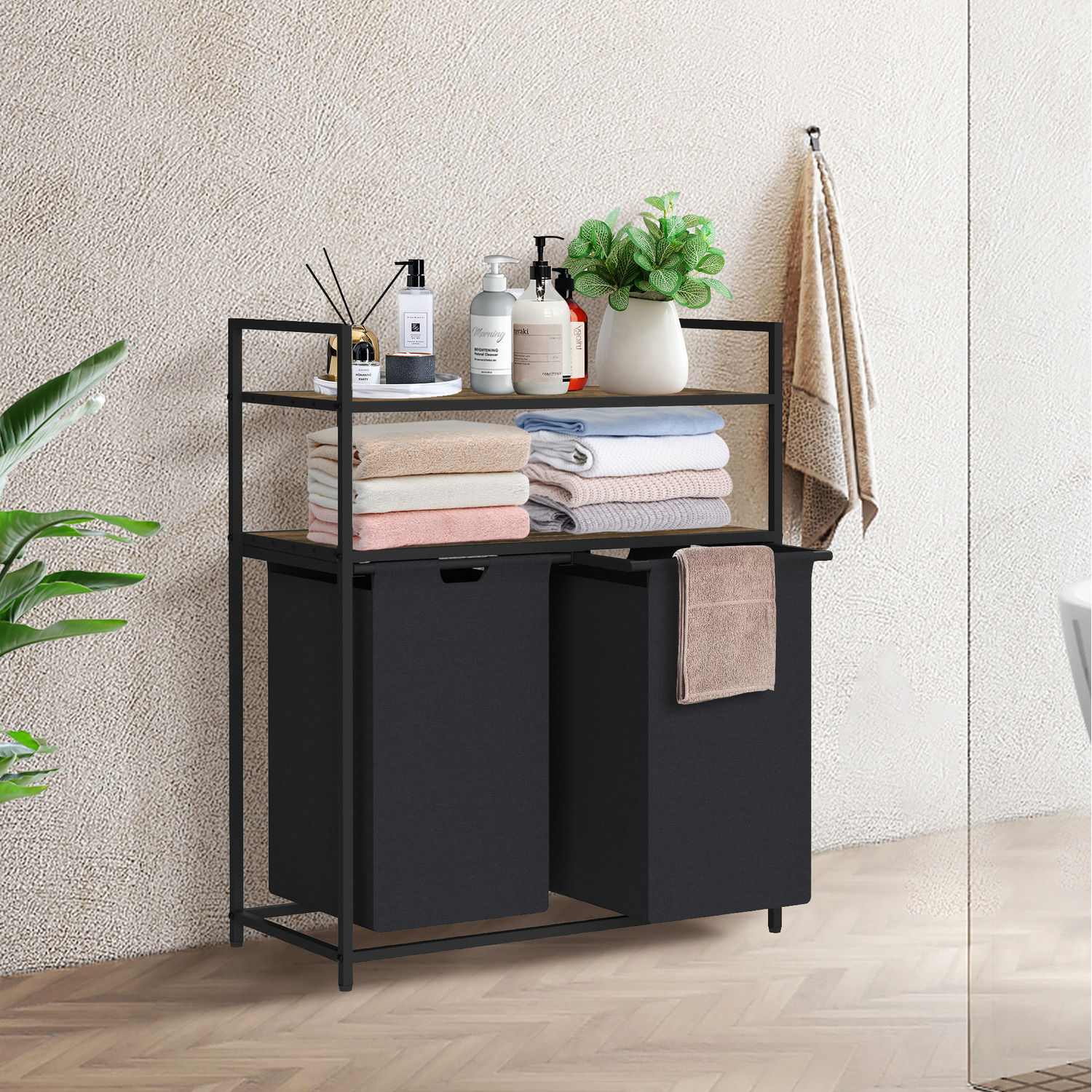 Neo White Laundry Basket Hamper With 2 Shelves