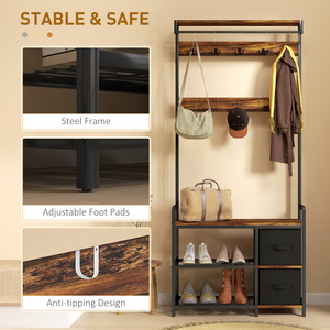 HOMCOM Coat Rack with Bench Coat Stand with Drawer Rustic Brown