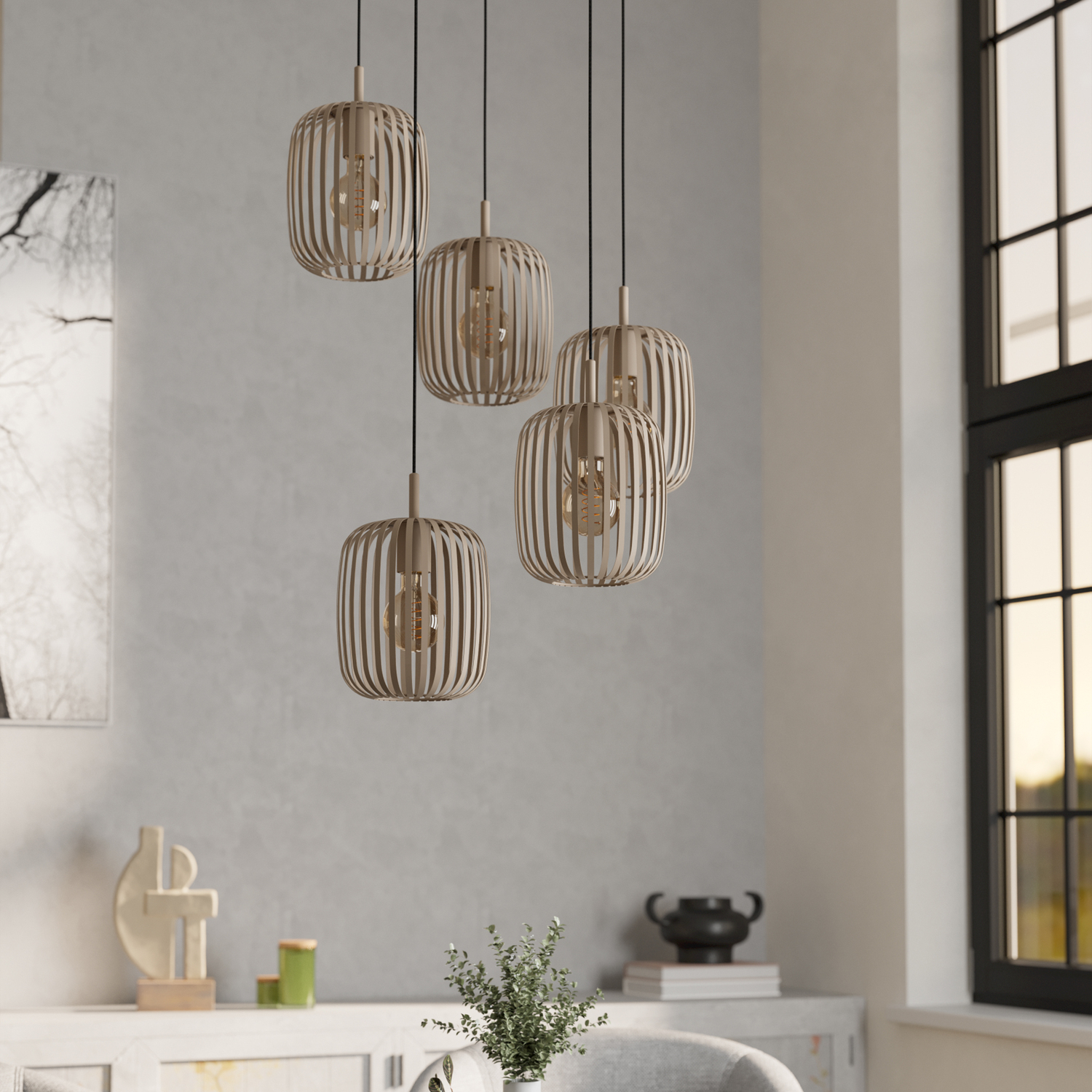 EGLO Romazzina Steel Sandy 5 Light Pendant