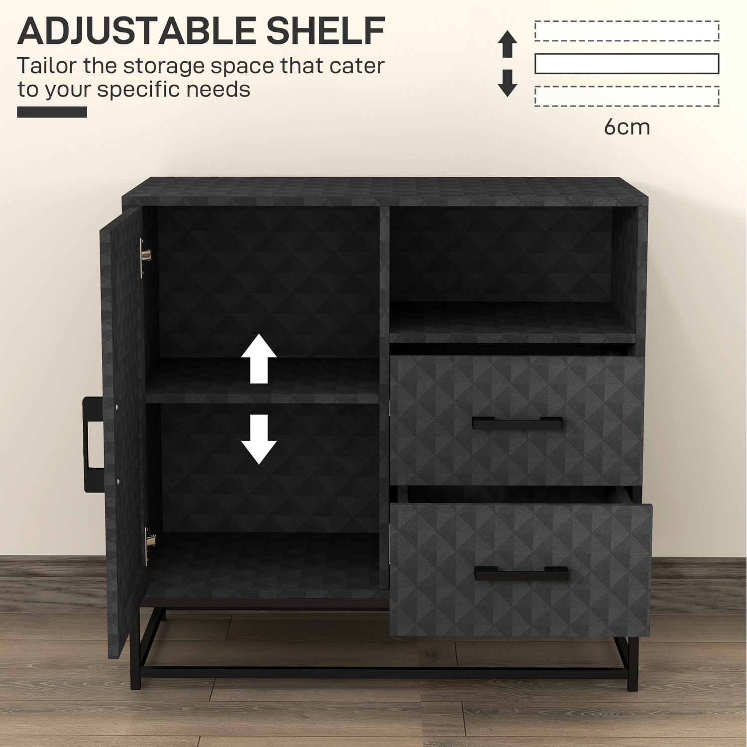 HOMCOM Sideboard Cabinet with Adjustable Shelf and Open Compartment