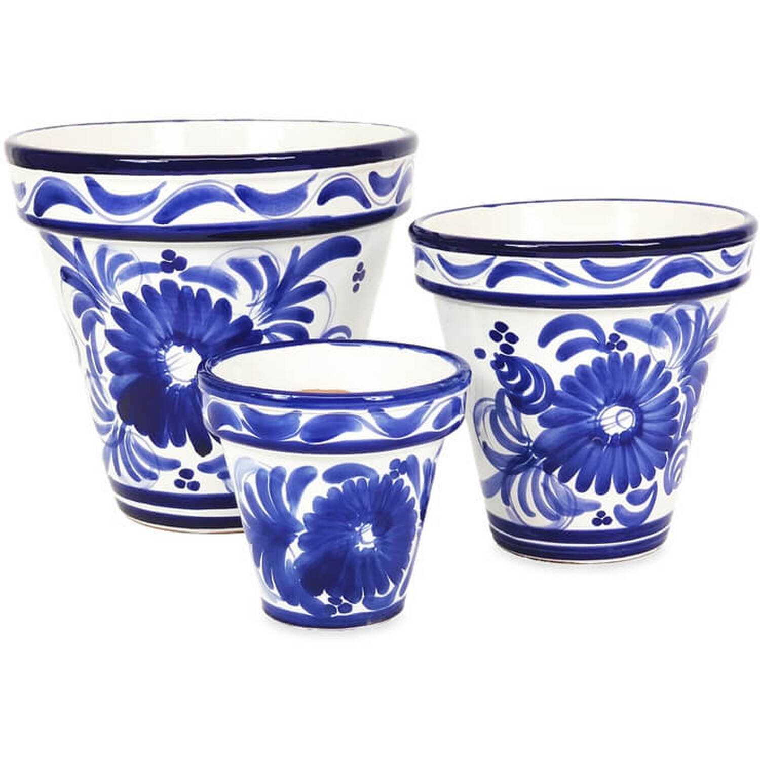 Blue Floral Classic Plant Pots Set