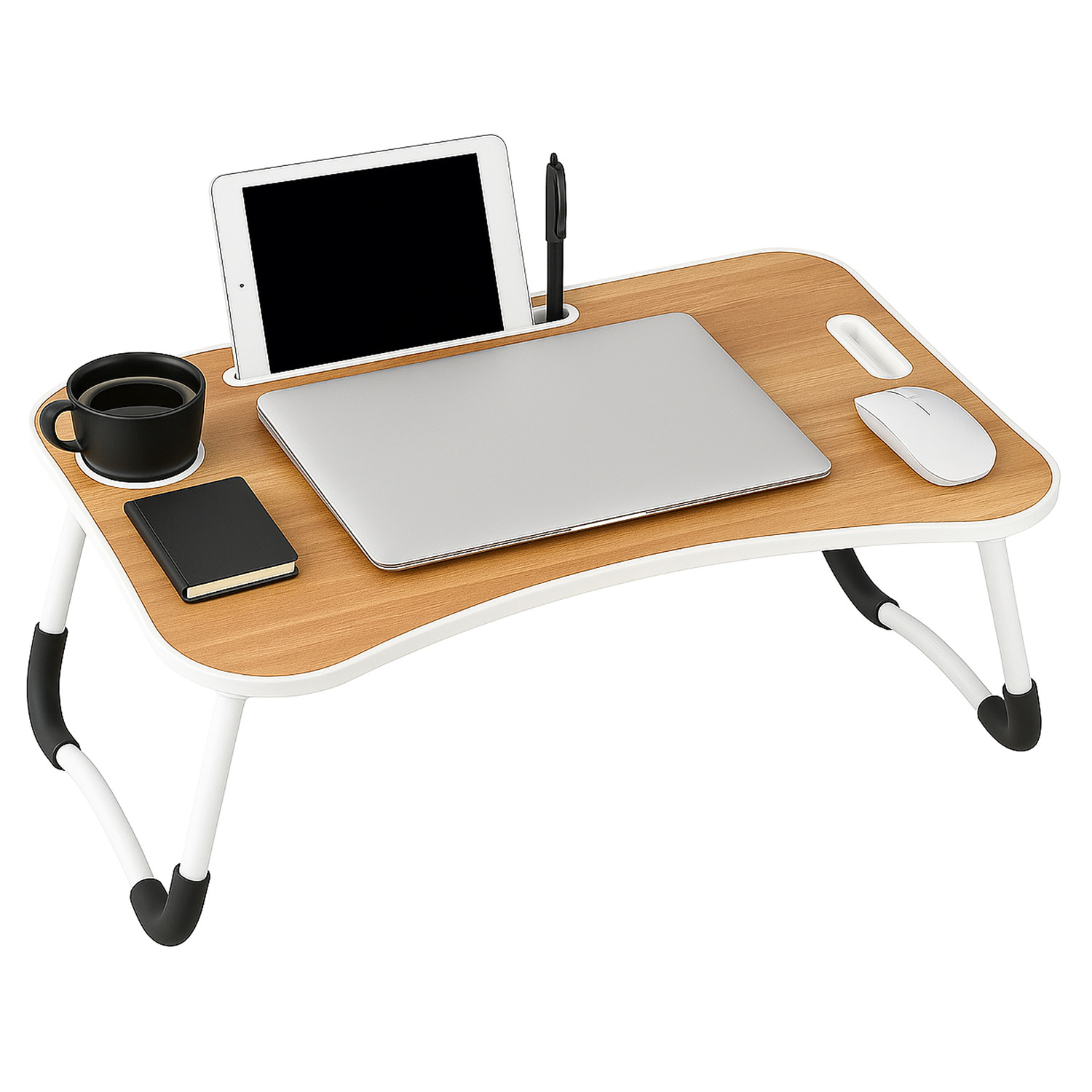 Portable Foldable Laptop Table with Tablet and Mug Holder