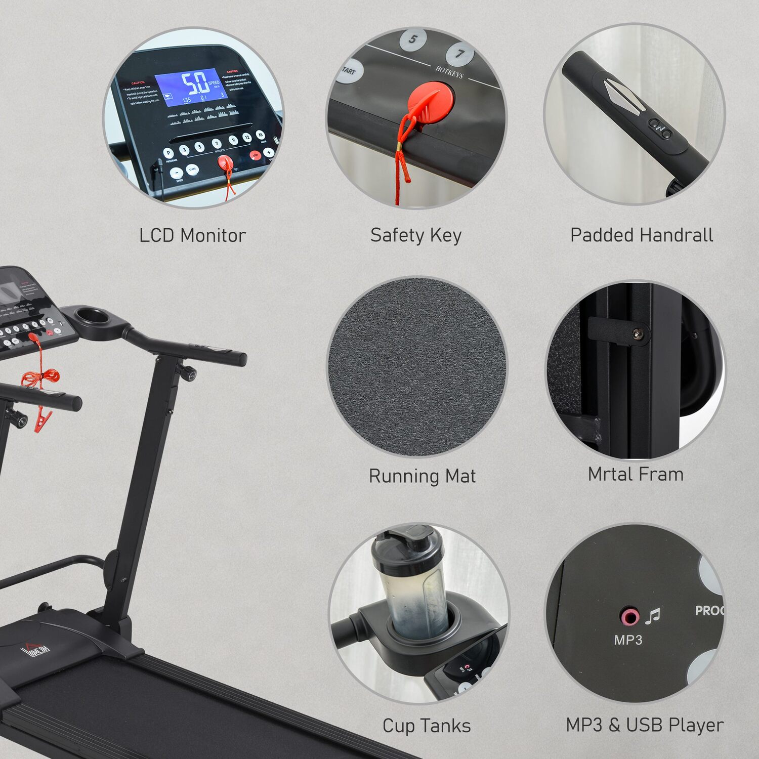 HOMCOM Electric Motorised Folding Treadmill Machine