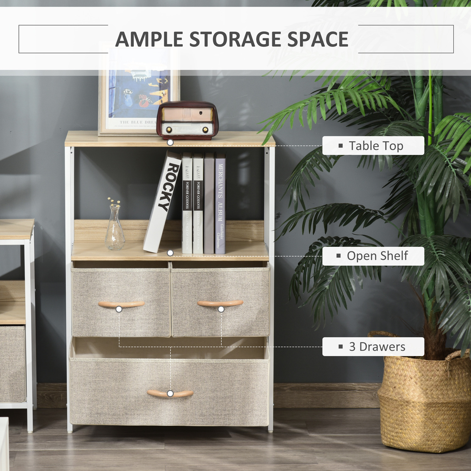 3 Drawer Storage Chest Unit Home with Shelves Home Living Room Bedroom