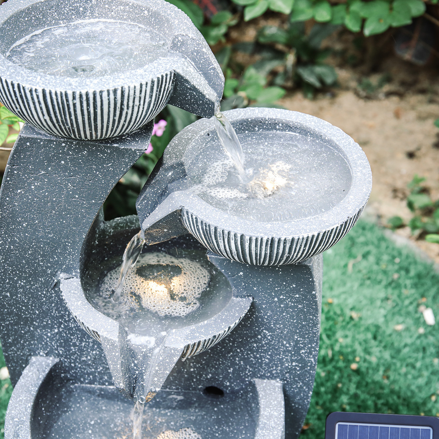 Multi-Tier Water Feature with Dual-Tone Stone Bowl Design