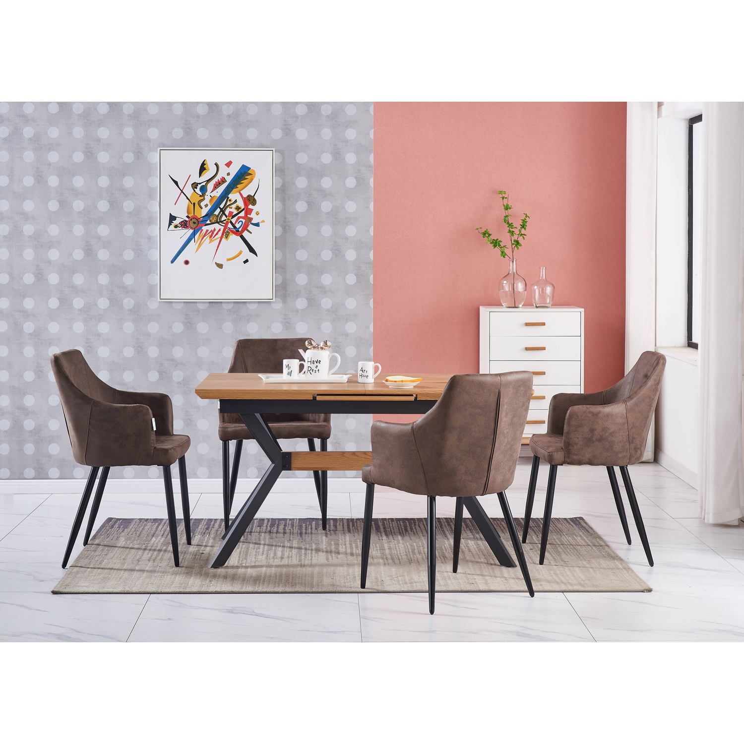 Zarah Blaze LUX Dining Set Includes a Wooden Table and 4 Chairs