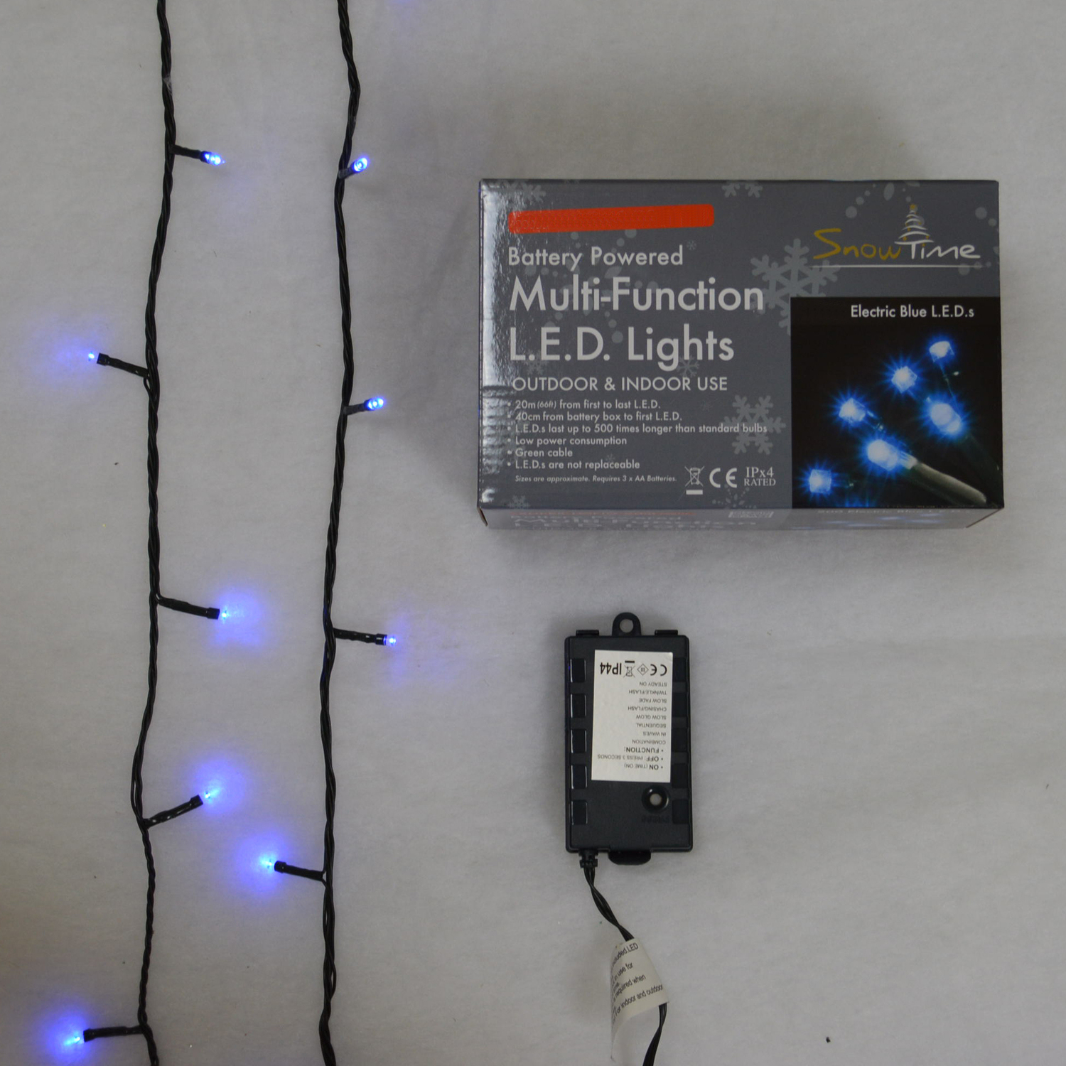 10m Battery Powered Multi Function 100 LED Electric Blue Christmas Lights