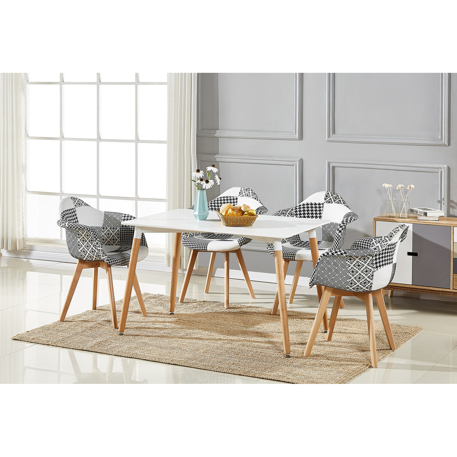 Set of 2 Chrono Patchwork Tub Fabric Dining Chair with Arms for Dining Room