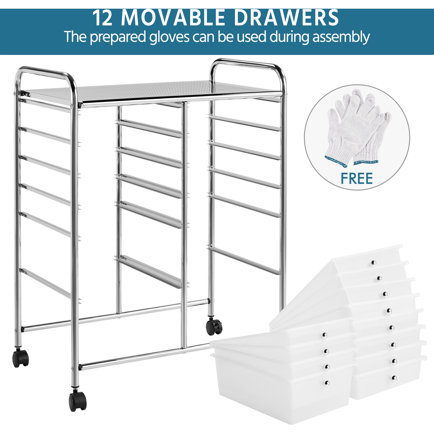 12 Drawers Rolling Storage Cart Mobile Storage Bin Trolley