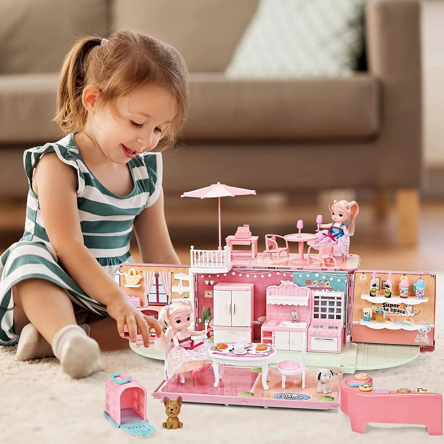 Portable Caravan Camper Bus Doll House Kitchen Playset with furniture