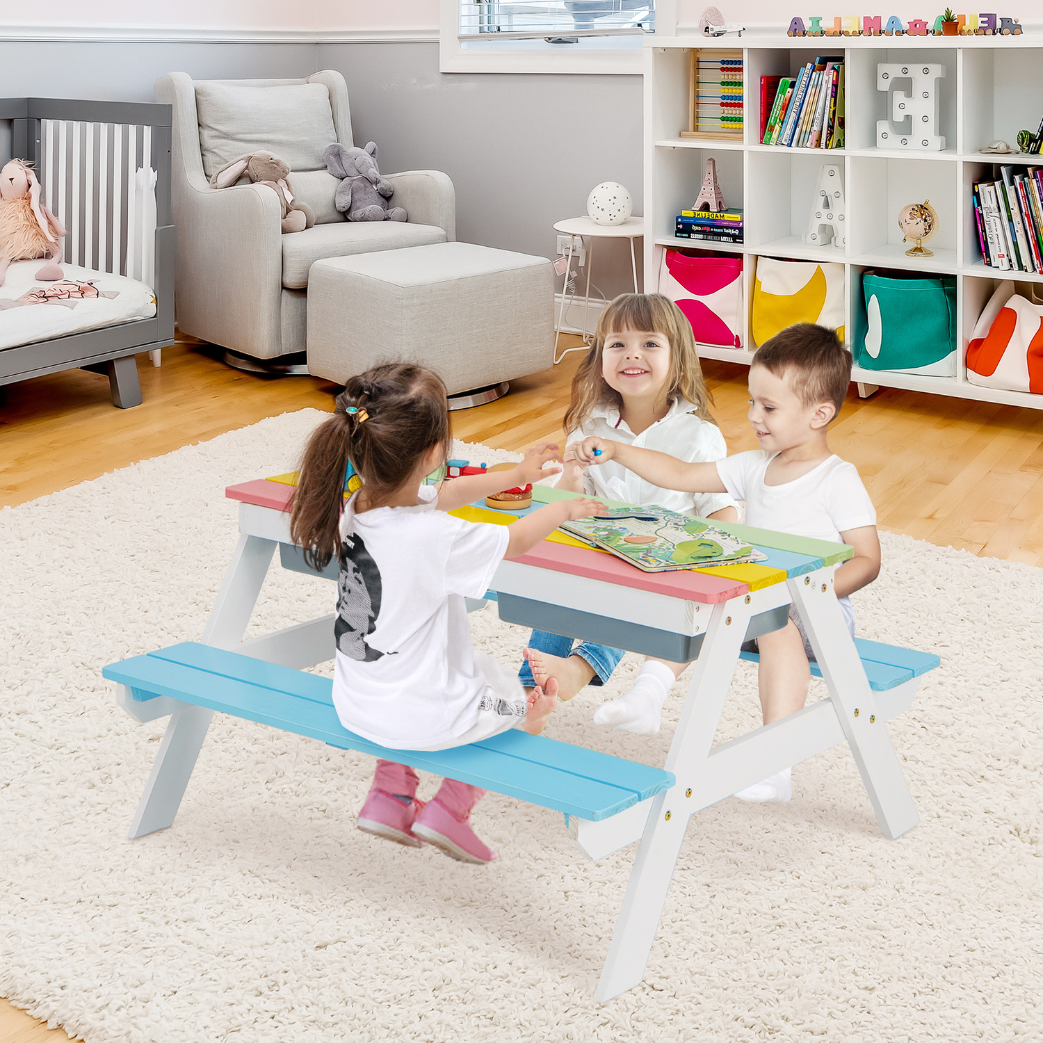3-in-1 Kids Picnic Table Bench Set