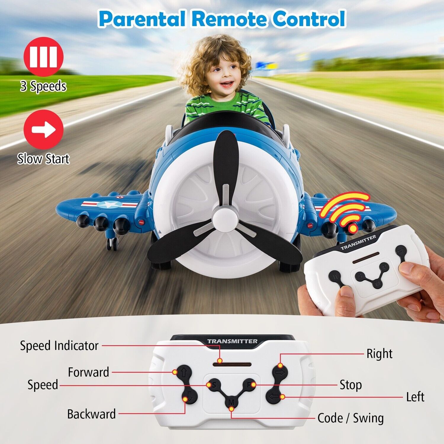 Kids Ride On Plane Car Toy Electric Airplane