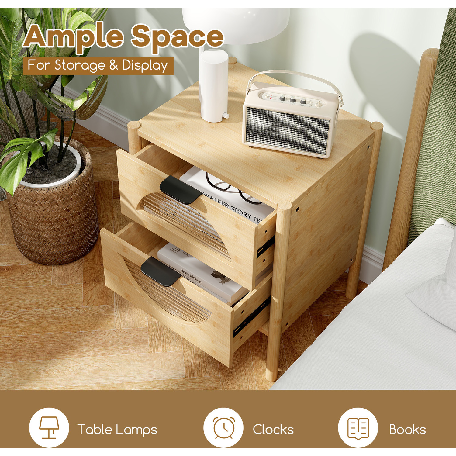Bamboo Nightstand Bedside Table