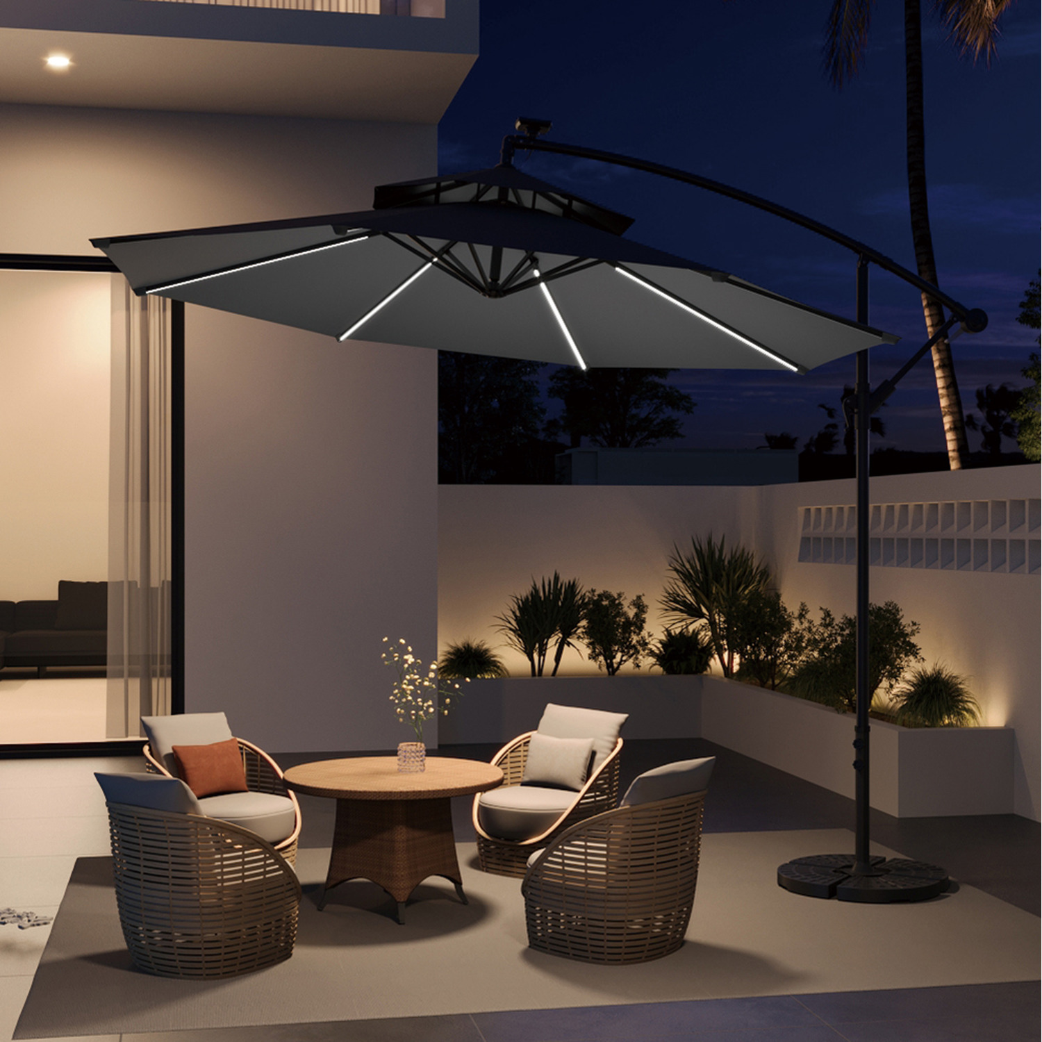 Solar-Powered Cantilever Parasol with LED