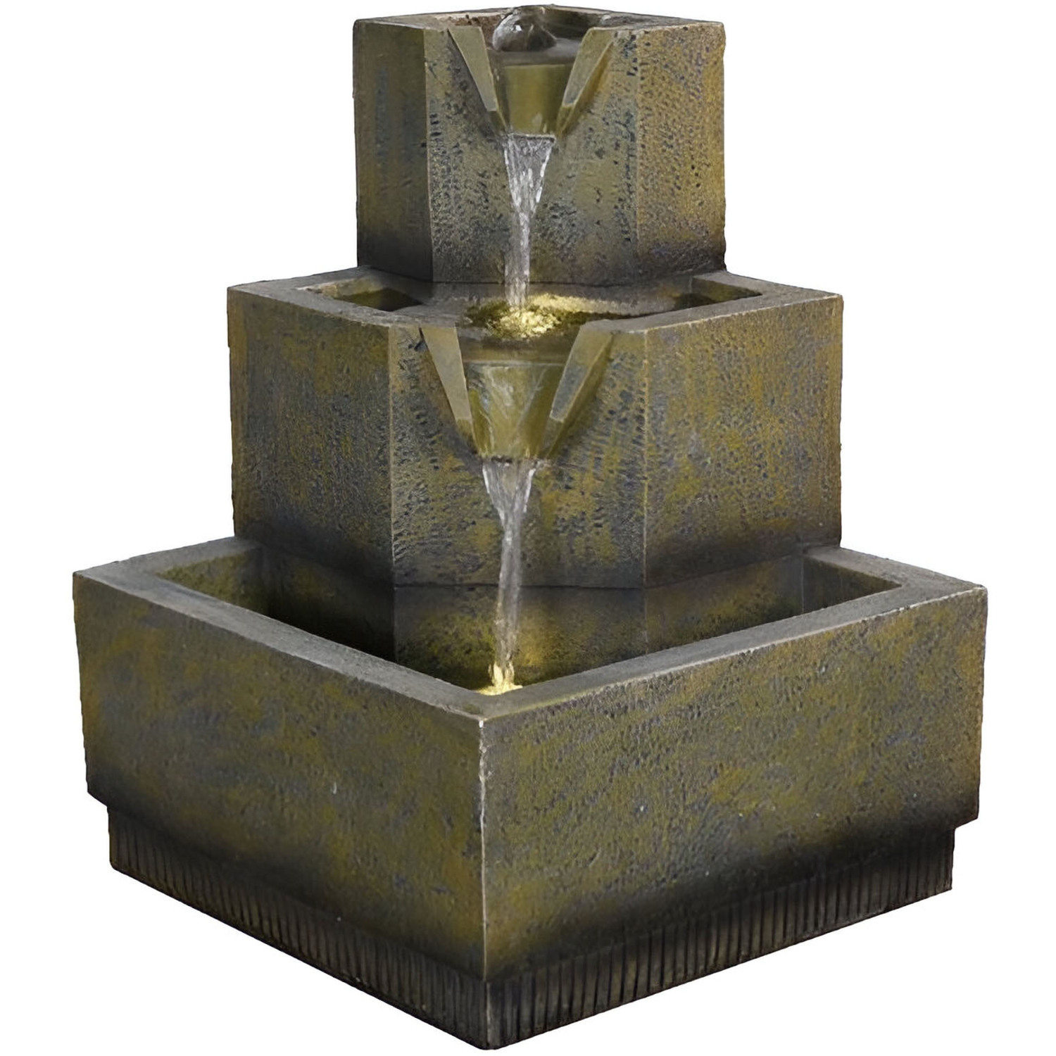 Primrose Solar Tiered Coba Square Water Feature with Lights 37cm