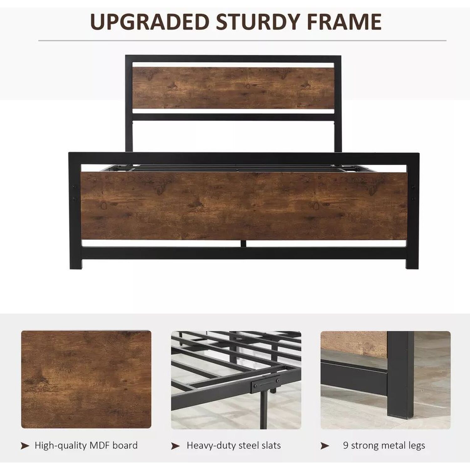Double Metal and Wood Bed Frame Slat Support