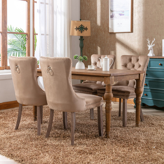 Selma Velvet Tufted Dining Chairs with Knocker Back